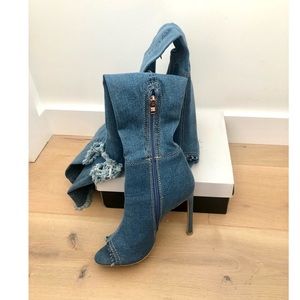 Secret | Shoes | Secret Denim Side Zipper Peep Toe Stiletto Heel Thigh ...